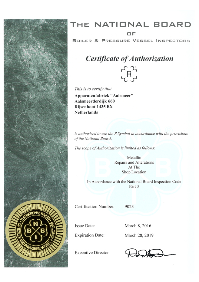 Certification | Apparatenfabriek “Aalsmeer”